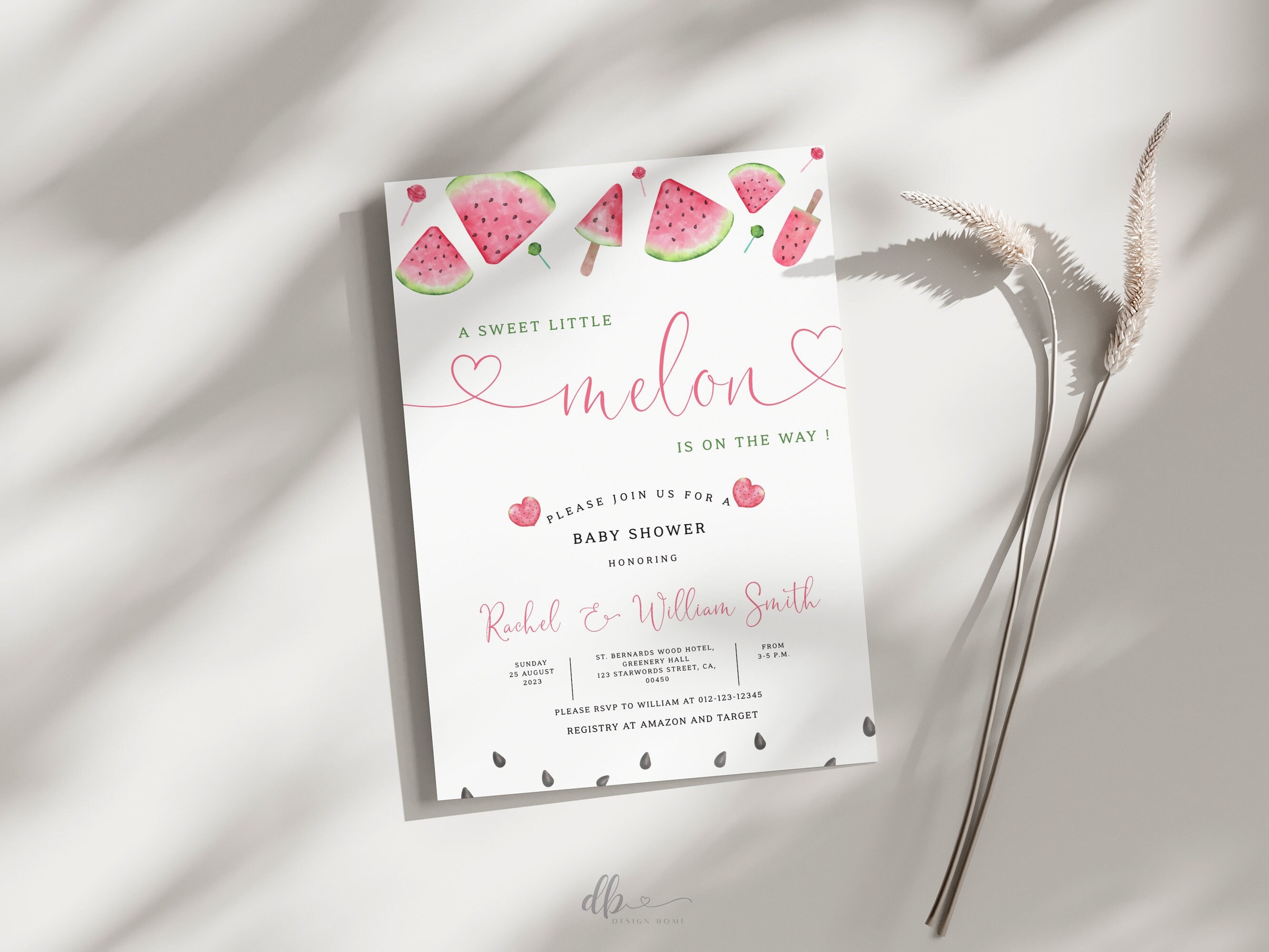 Editable Pink Watermelon Baby Shower Invitation Bundle, Watermelon Baby ...