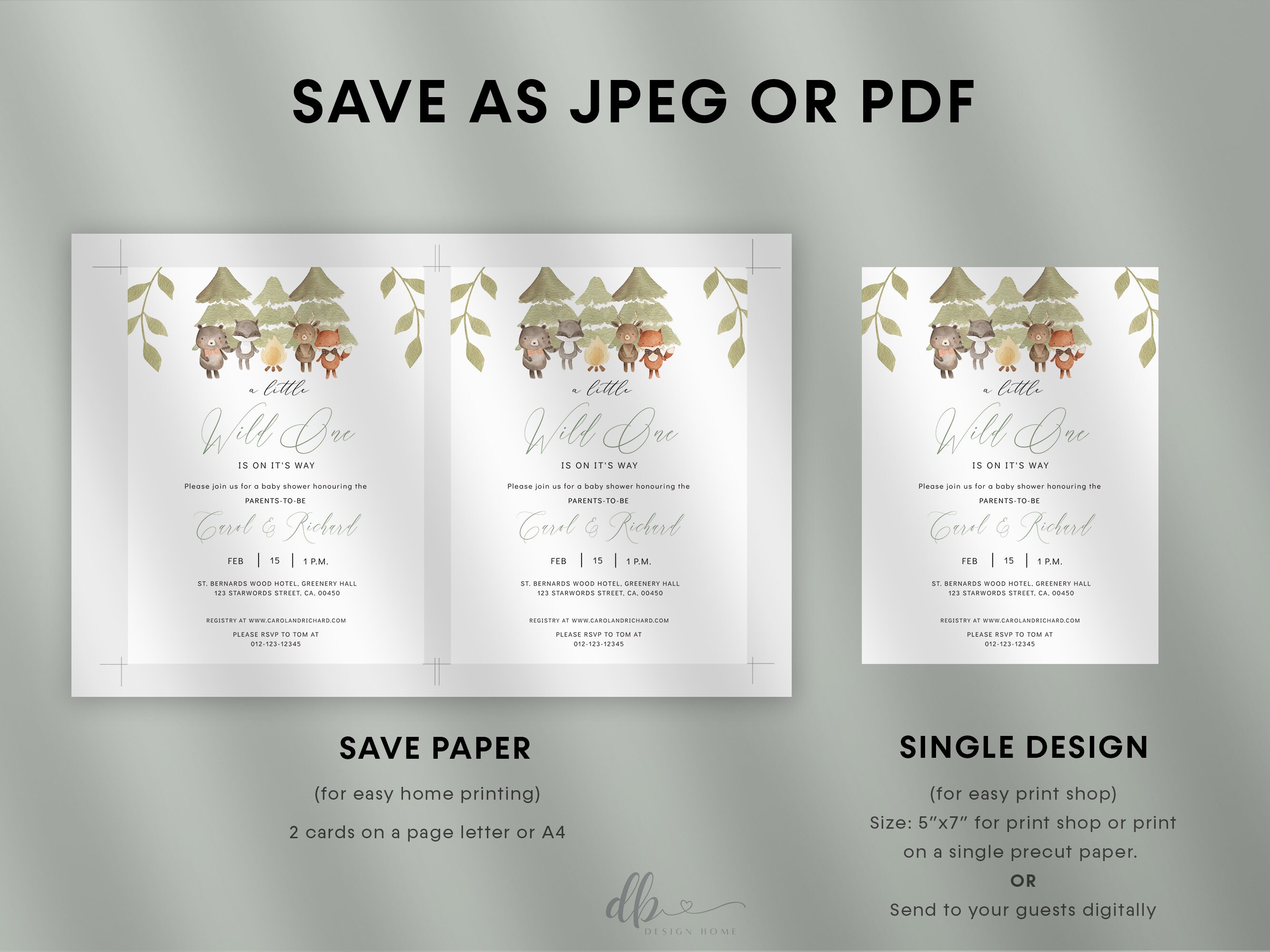 Editable Woodland Friends Baby Shower Invitation Bundle, Forest Animals ...