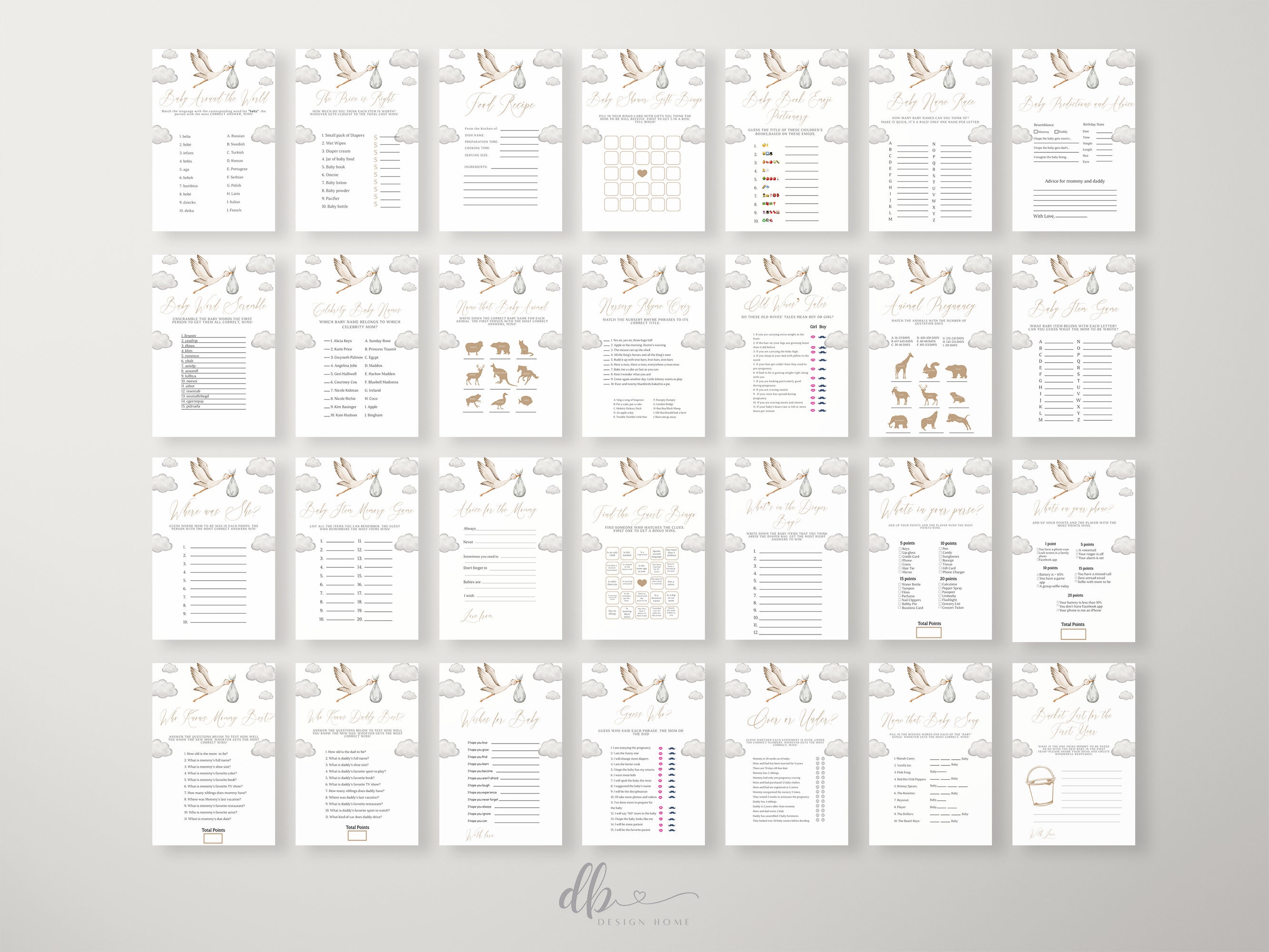 60 Printable Stork Baby Shower Games Bundle, Special Delivery Baby ...