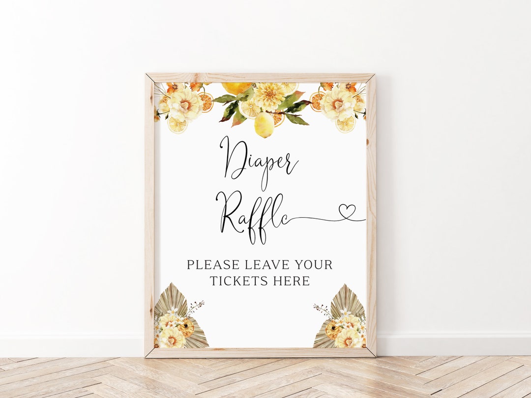 Letrero de rifa de pañales para baby shower con temática de limón y ...
