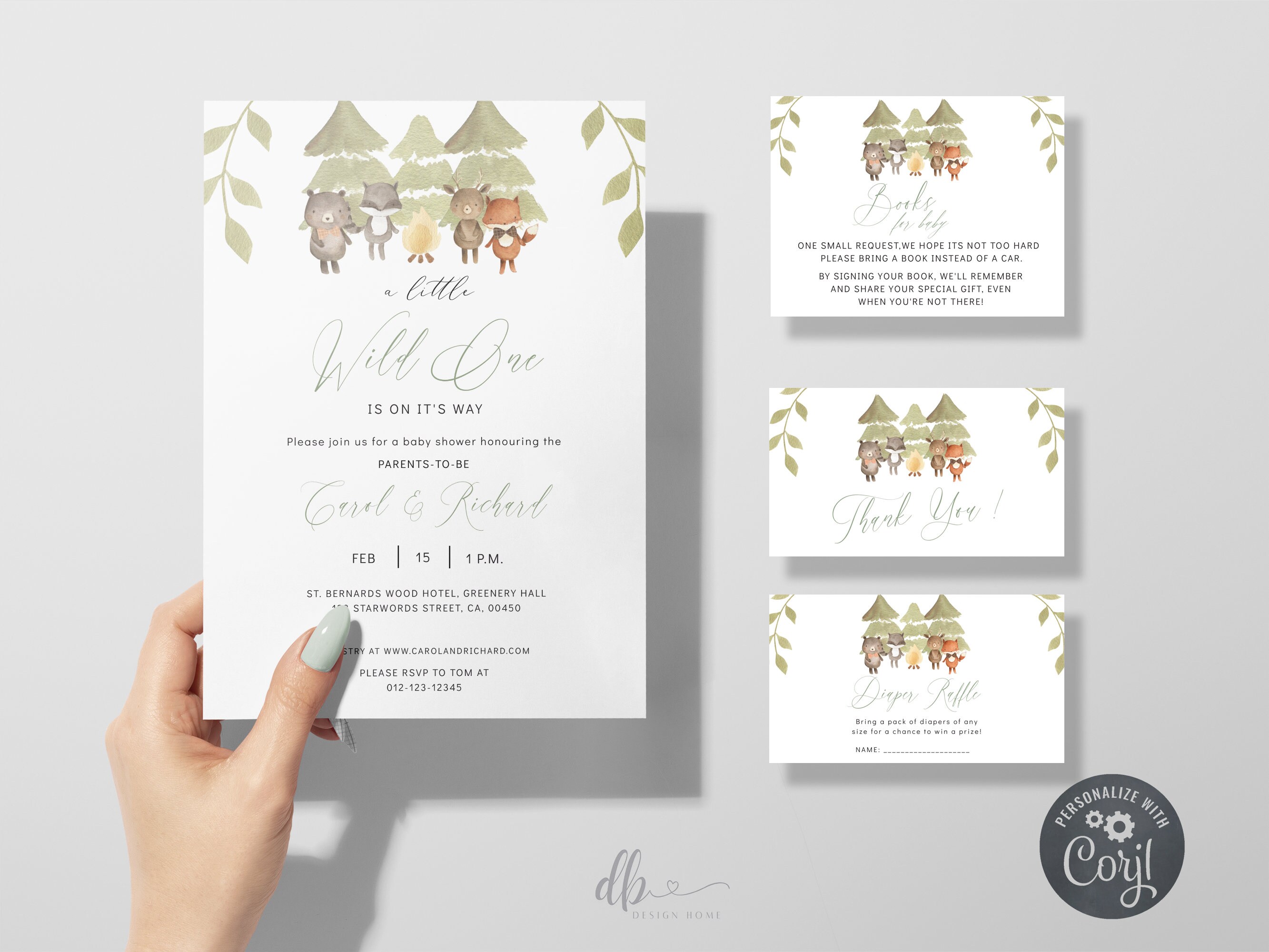 Editable Woodland Friends Baby Shower Invitation Bundle, Forest Animals ...