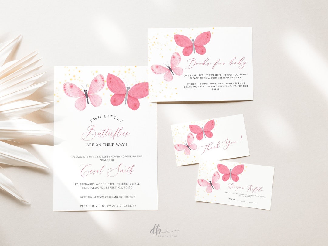 Editable Twins Butterfly Baby Shower Invitation Bundle, Two Little ...