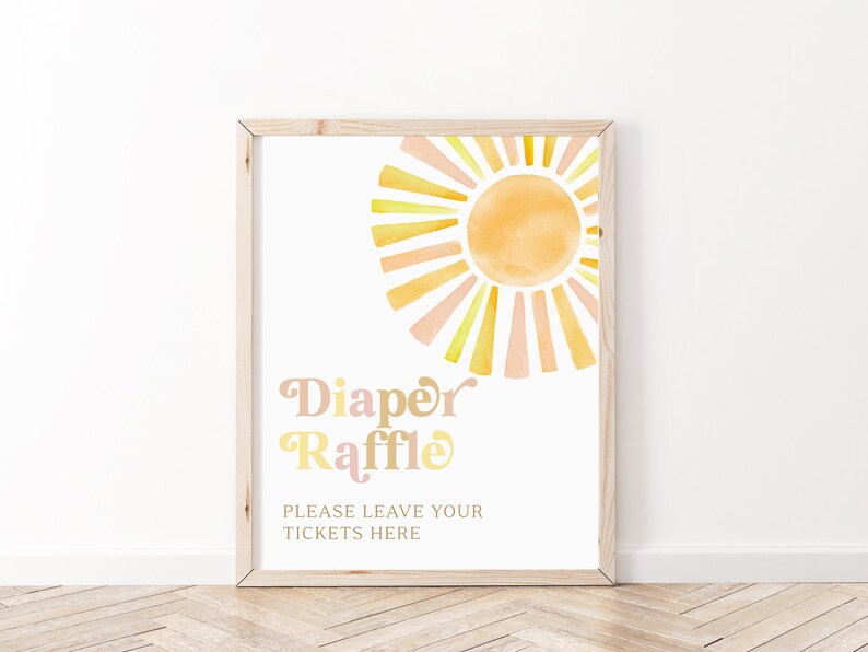 Diaper Raffle Sign, Sunshine Baby Shower, Here Comes the Son, Ray of ...