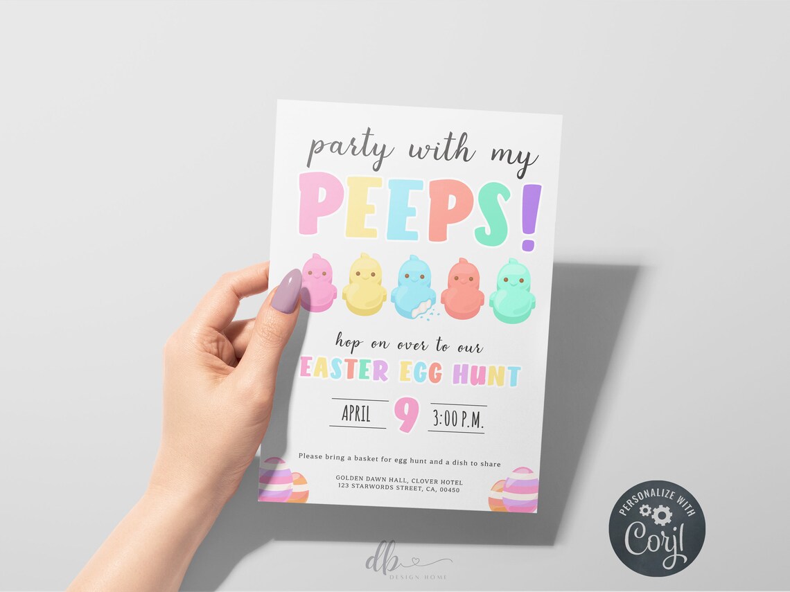 Editable Easter Egg Hunt Invitation, Party With My Peeps Invite, Spring ...