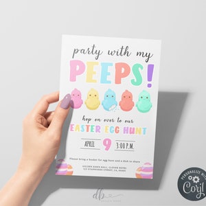 Editable Easter Egg Hunt Invitation, Party With My Peeps Invite, Spring ...