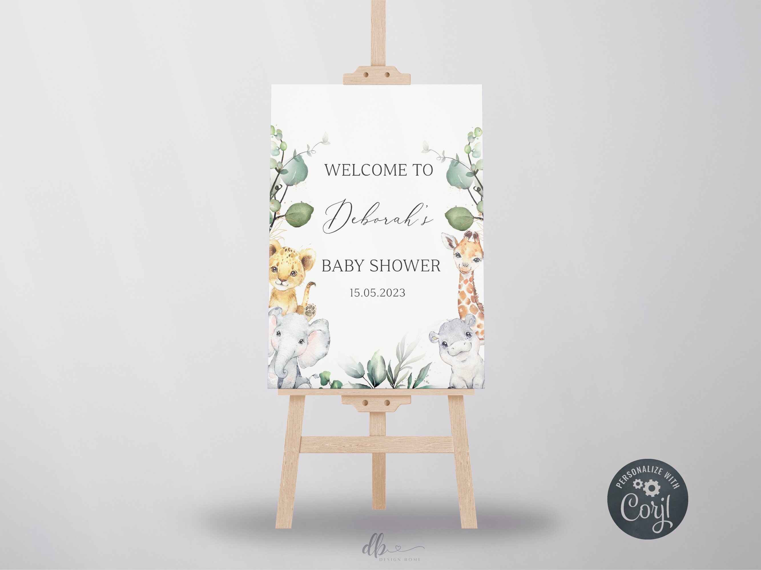 Editable A Little Wild One Baby Shower Welcome Sign, Safari Jungle Baby ...