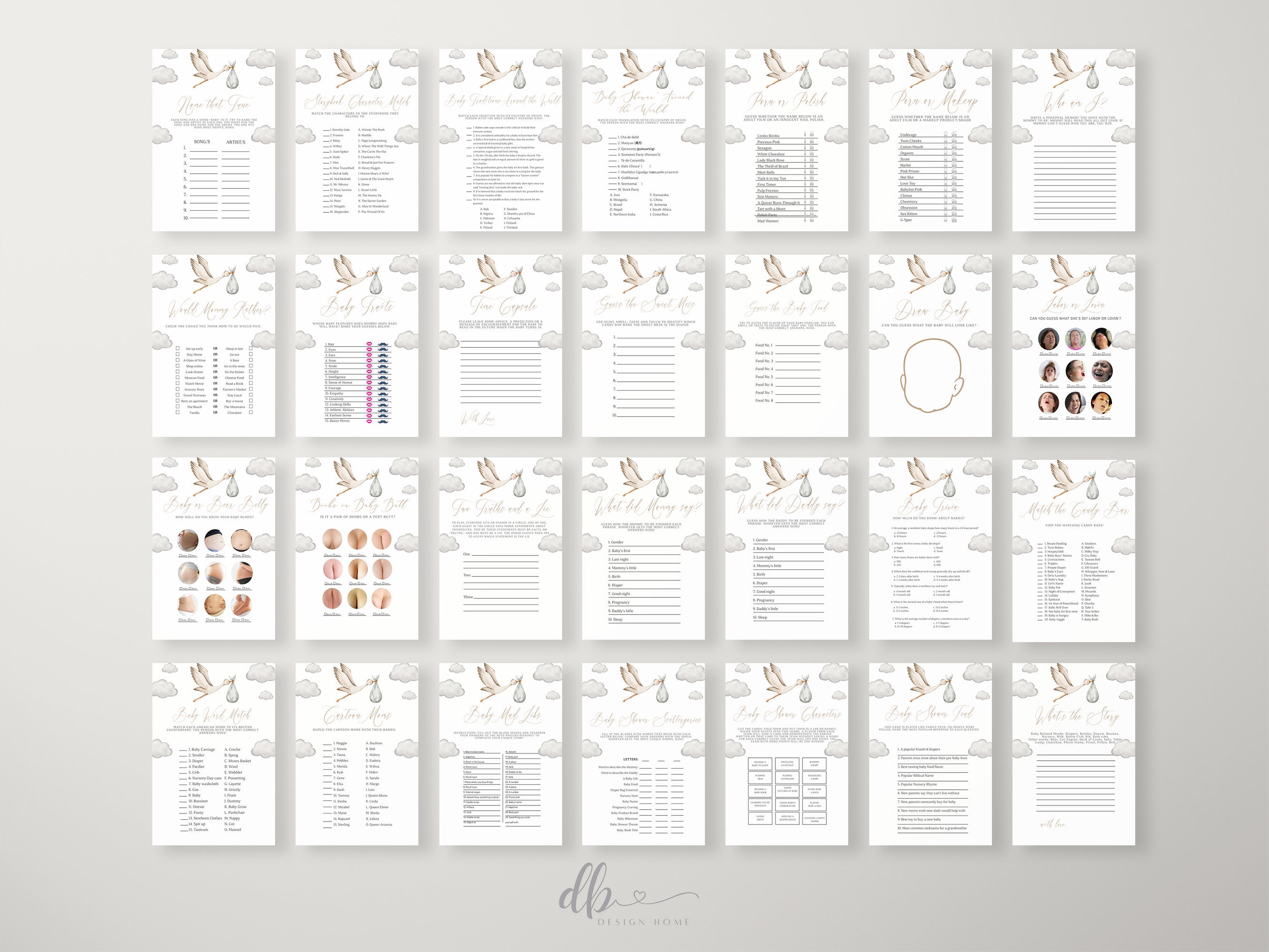 60 Printable Stork Baby Shower Games Bundle, Special Delivery Baby ...