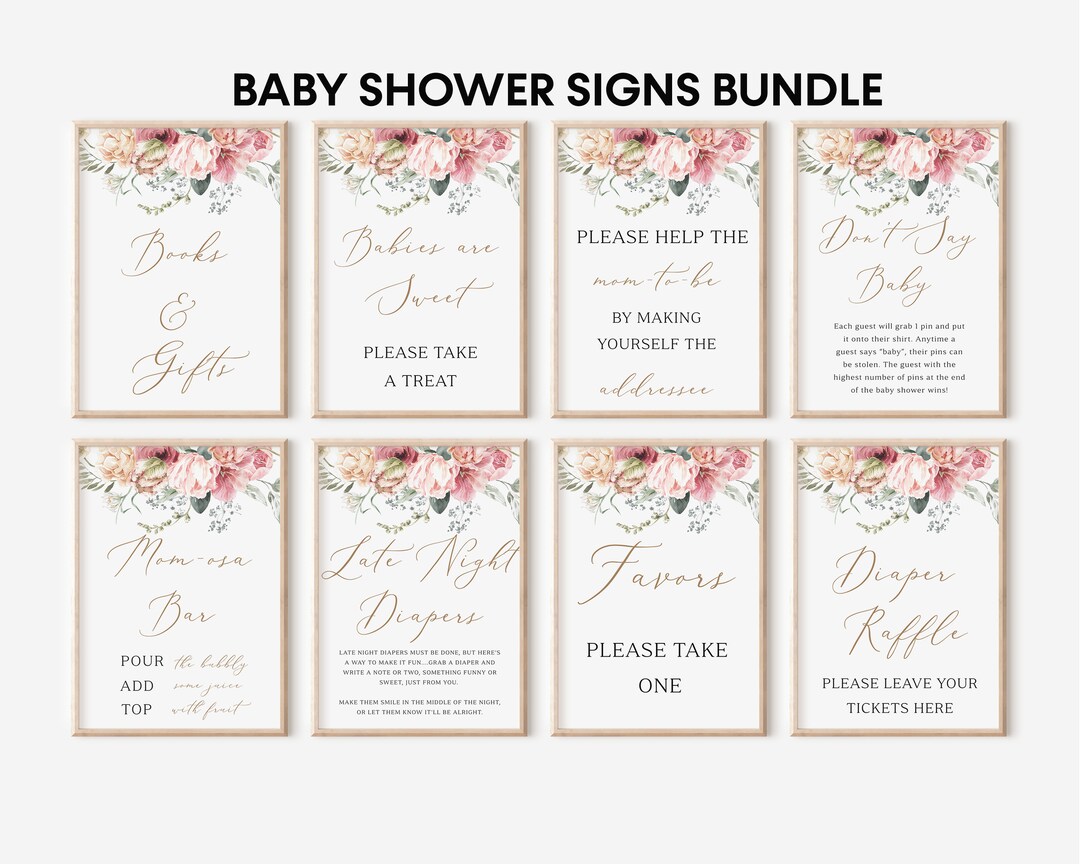 Babies in Bloom Signs Bundle of 8, Spring Baby Shower Decor, Wildflower ...