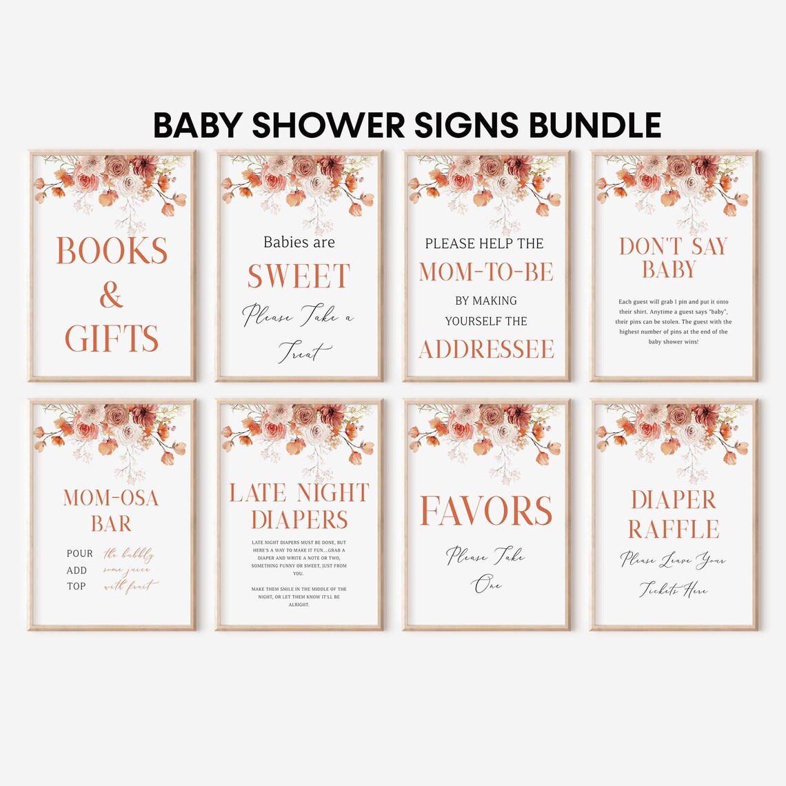 Fall Baby Brunch Late Night Diapers Signs Bundle of 8, Fall Baby Shower ...