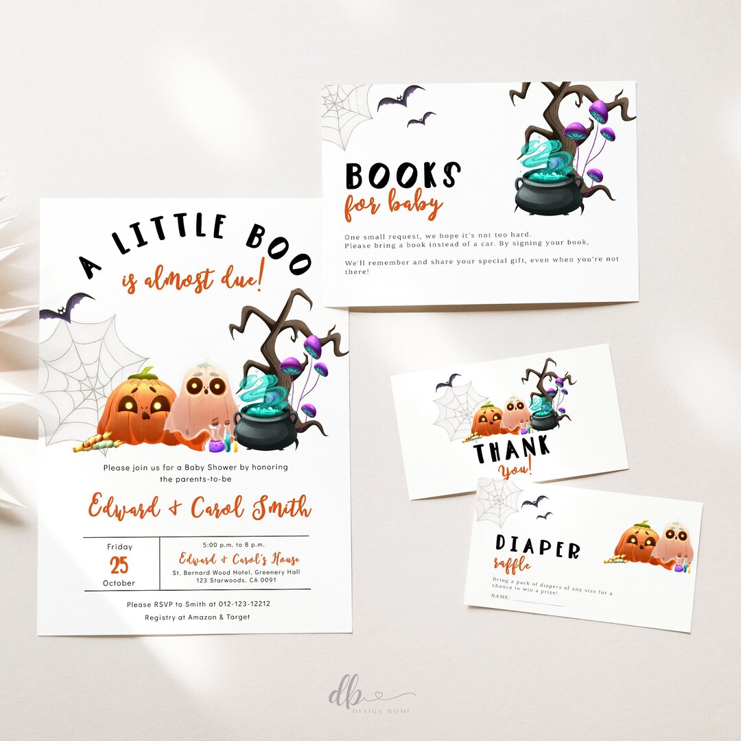 Editable A Little Boo is Almost Due Invitation Bundle, Cute Halloween ...