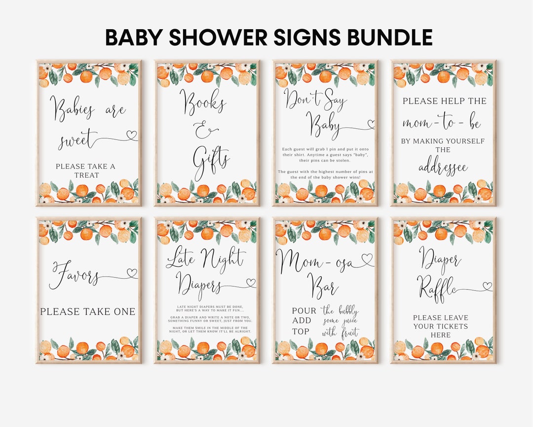 Orange Baby Shower Signs Bundle, Baby Shower Signs Pack, Gender Neutral ...