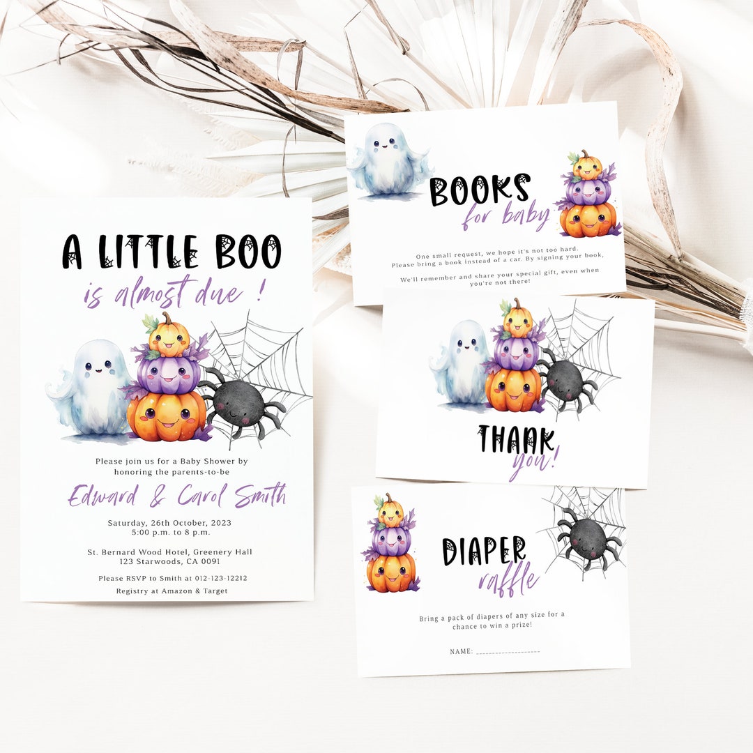 Editable A Little Boo is Almost Due Invitation Bundle, Simple Halloween ...
