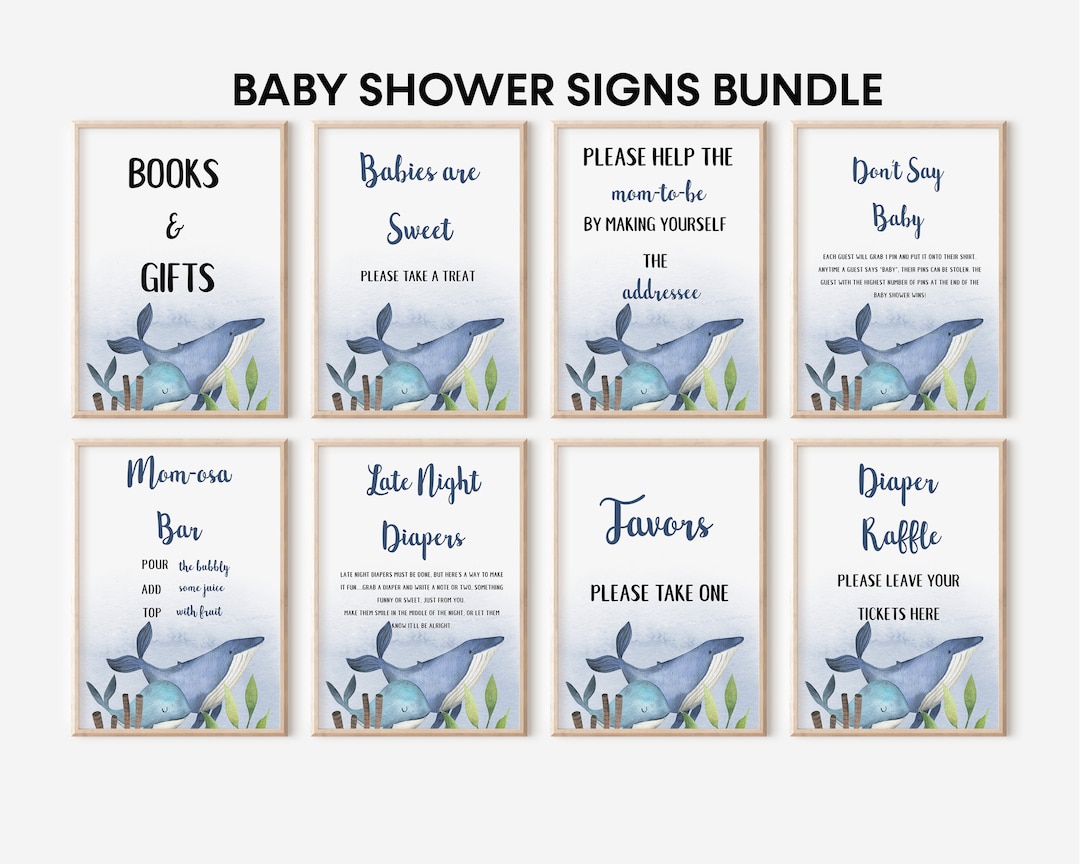 Aquatic Underwater Baby Shower Signs Bundle of 8, Underwater Baby ...