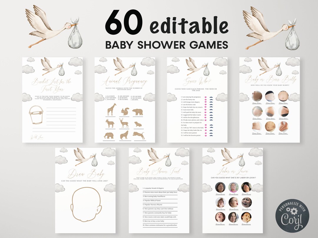 60 Printable Stork Baby Shower Games Bundle, Special Delivery Baby ...