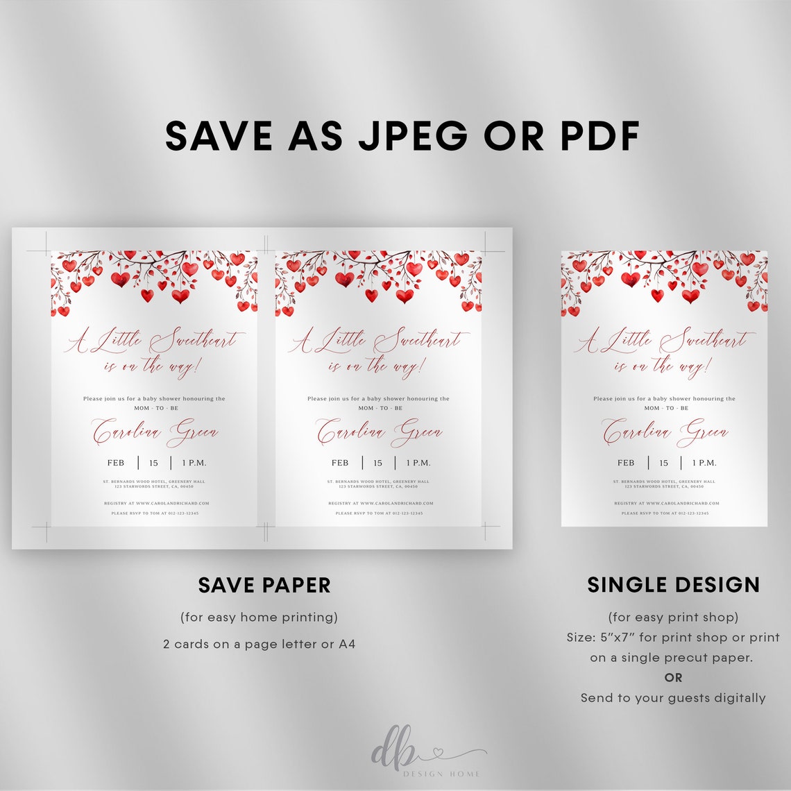 Editable Little Sweetheart Baby Shower Invite Bundle, Hearts Baby ...