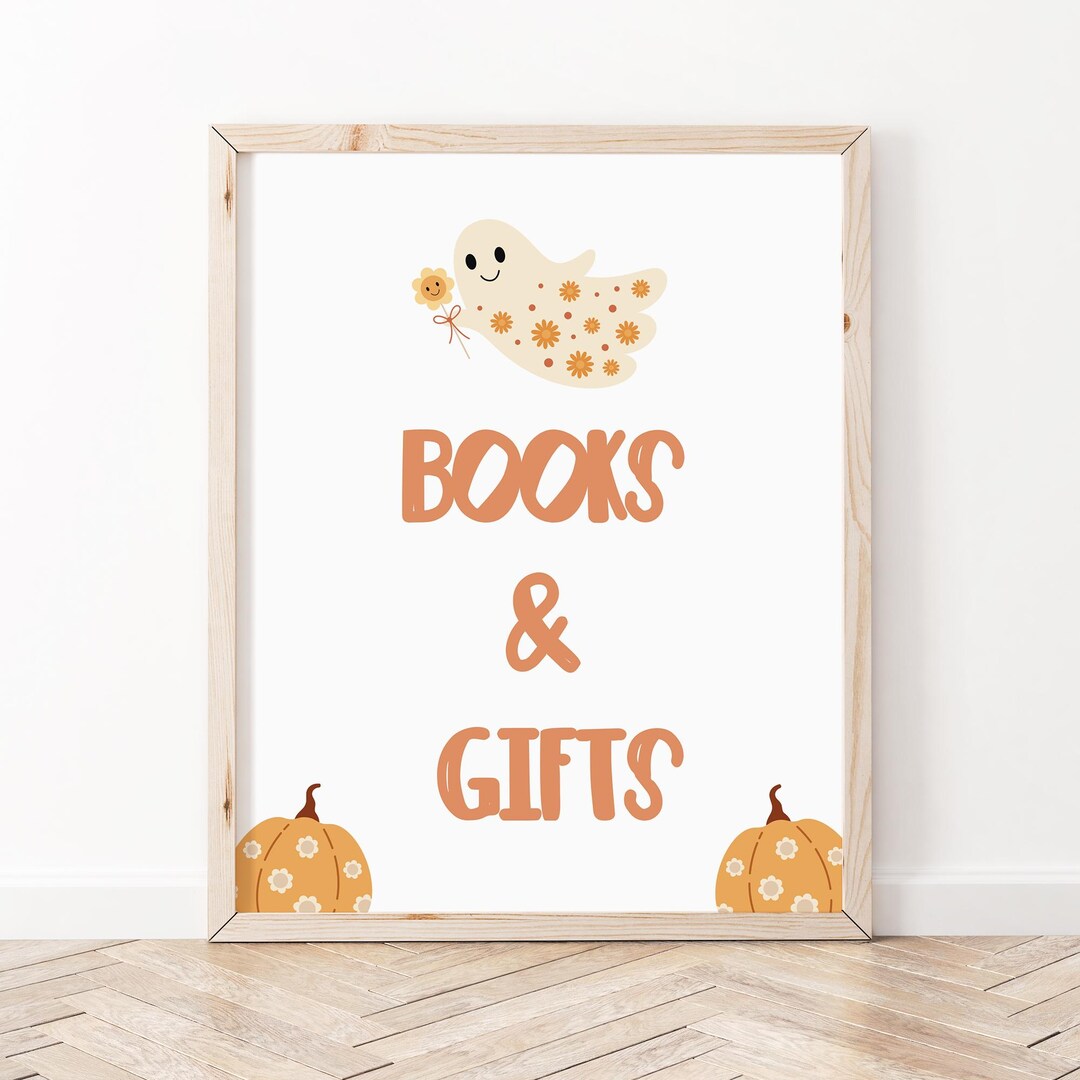 Retro Halloween Baby Shower Books and Gifts Sign, Books Sign, Ghost ...