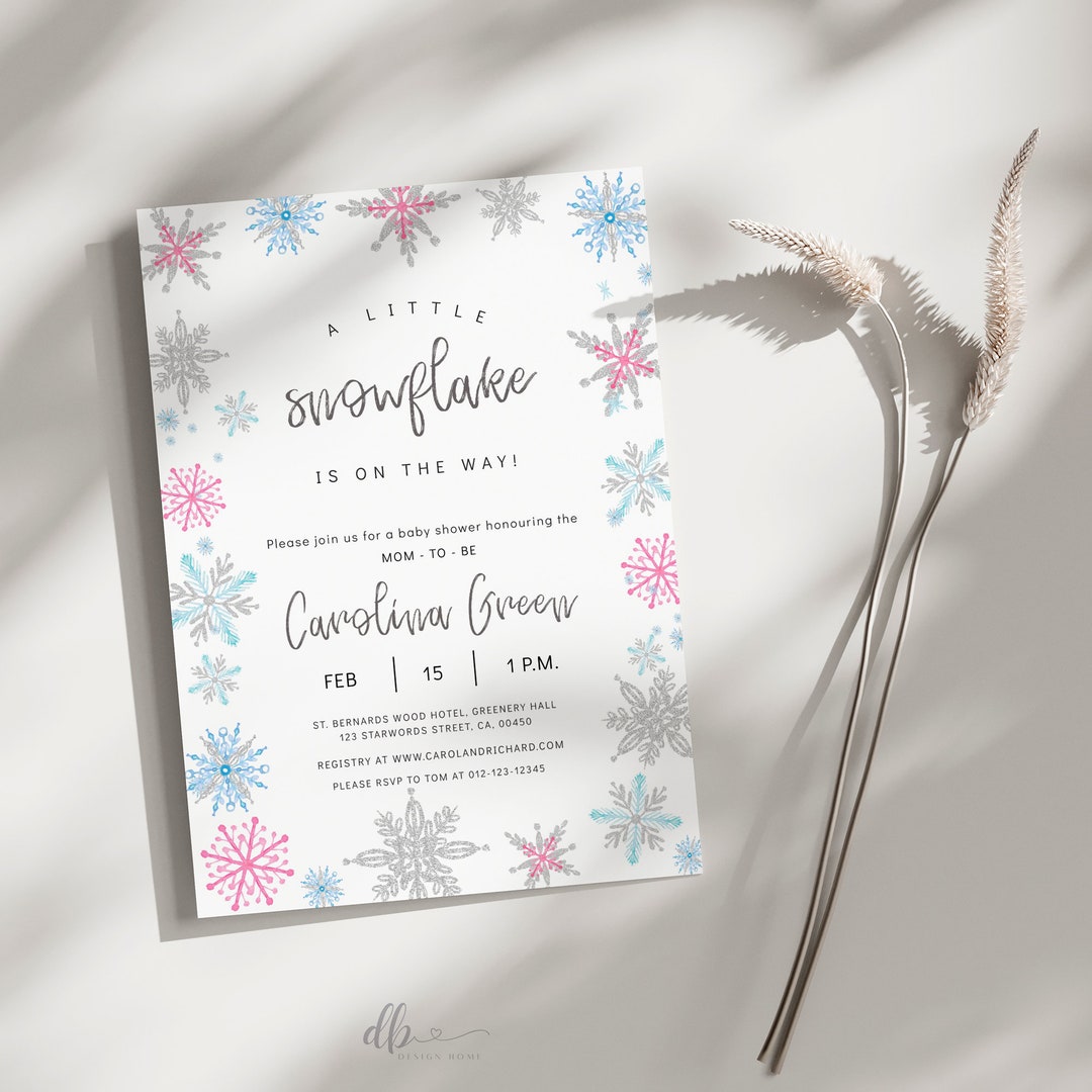 Editable A Little Snowflake is on the Way Invitation, Gender Neutral ...