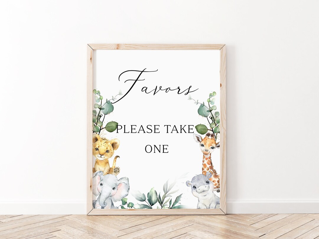 Safari Animals Favors Please Take One Sign, Jungle Baby Shower ...