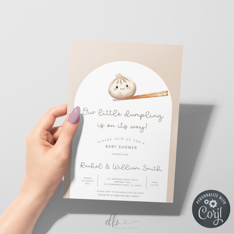 Editable A Little Dumpling on the Way Baby Shower Invitation, Beige ...