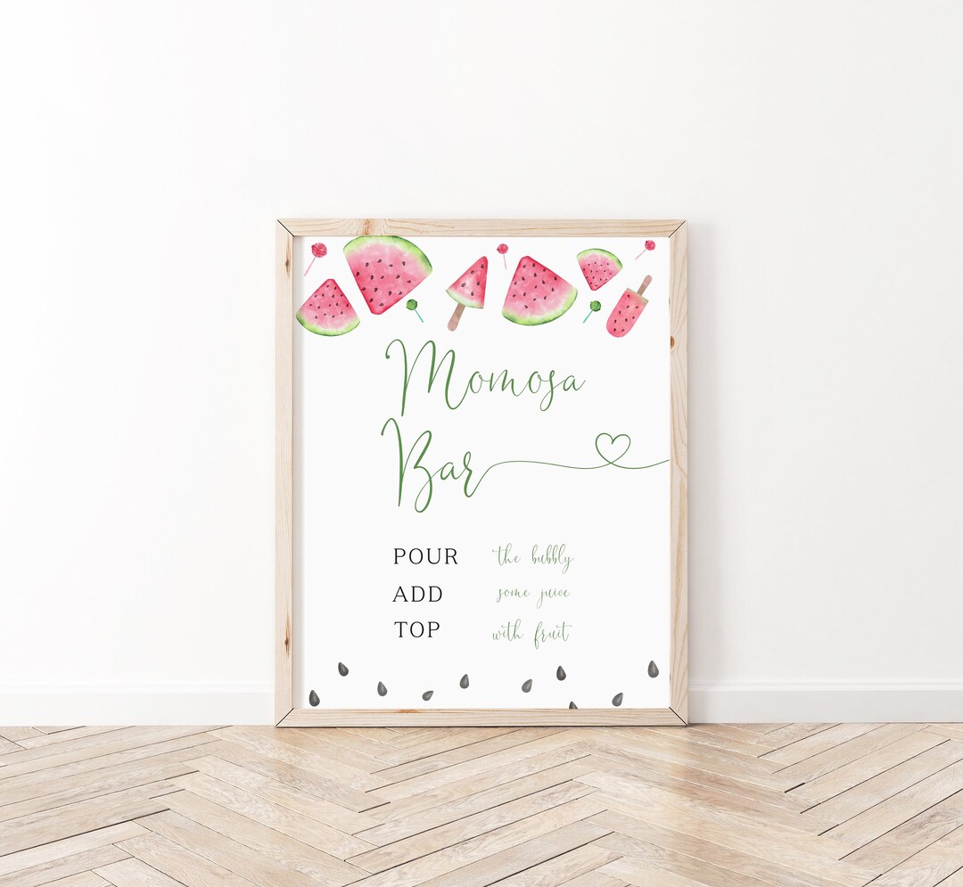 Pink Watermelon Baby Shower Momosa Bar Sign, Watermelon Baby Shower, A ...