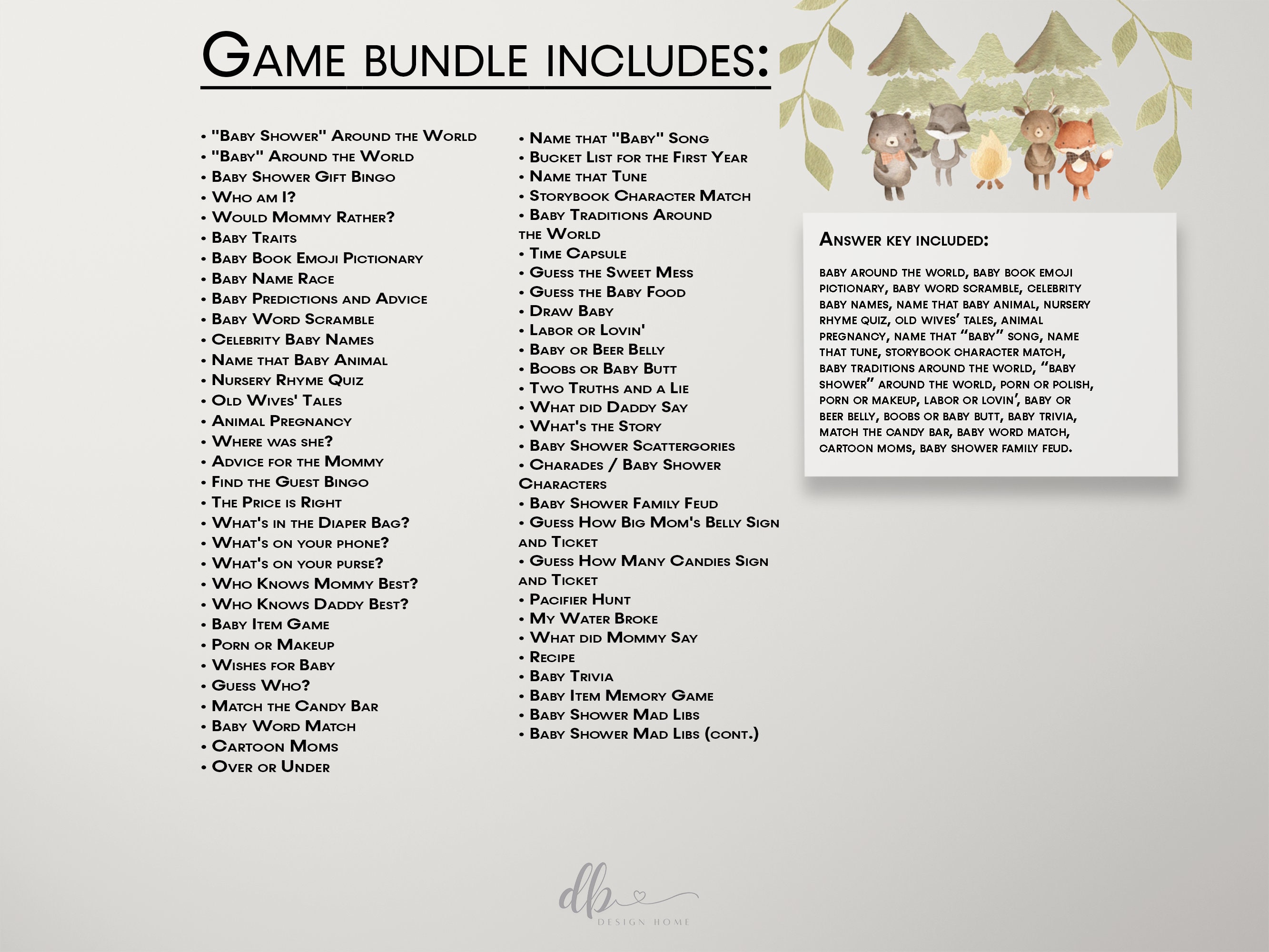 Editable Woodland Baby Shower Games Bundle, Woodland Animals Game Pack ...