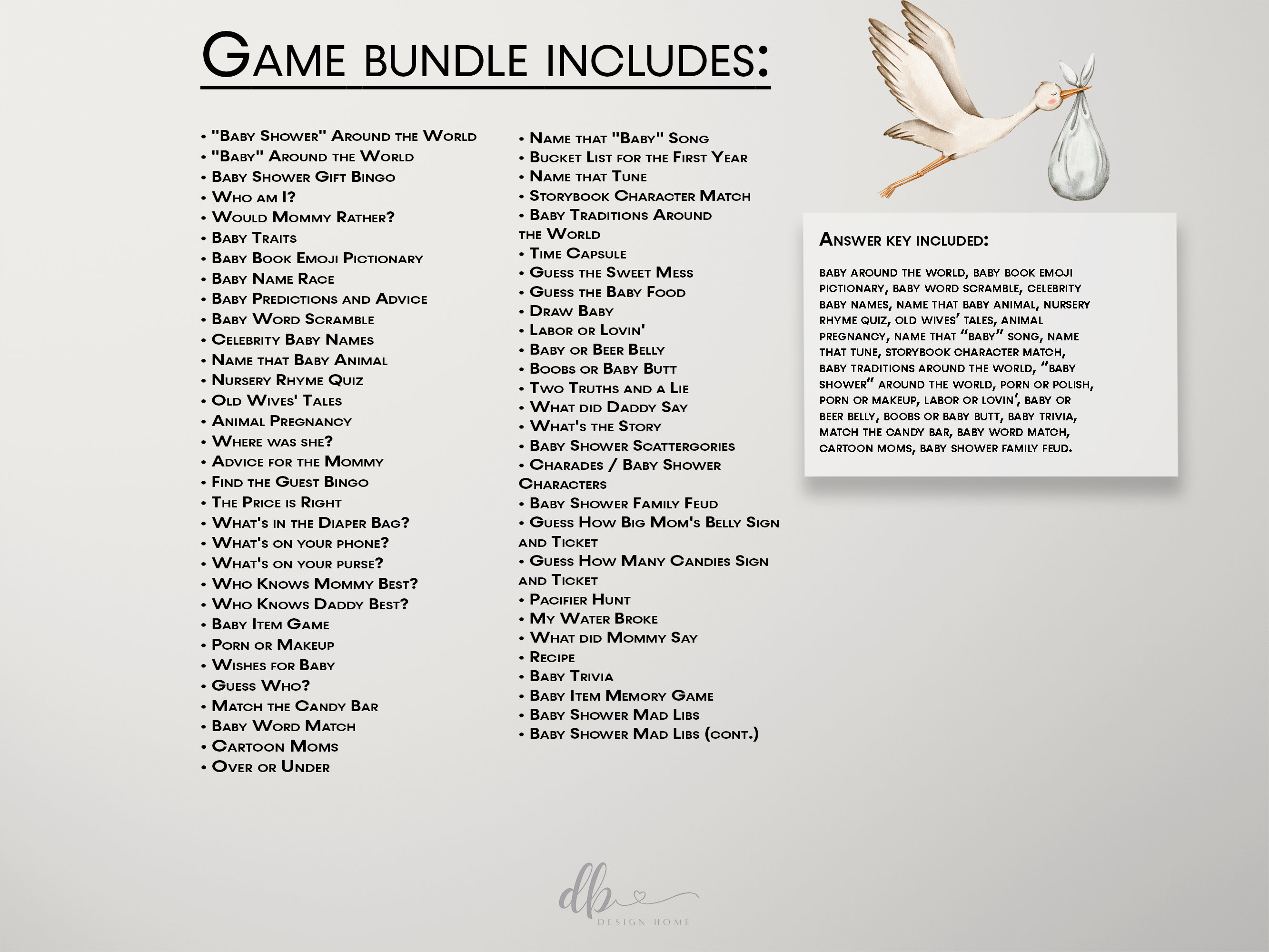 60 Printable Stork Baby Shower Games Bundle, Special Delivery Baby ...