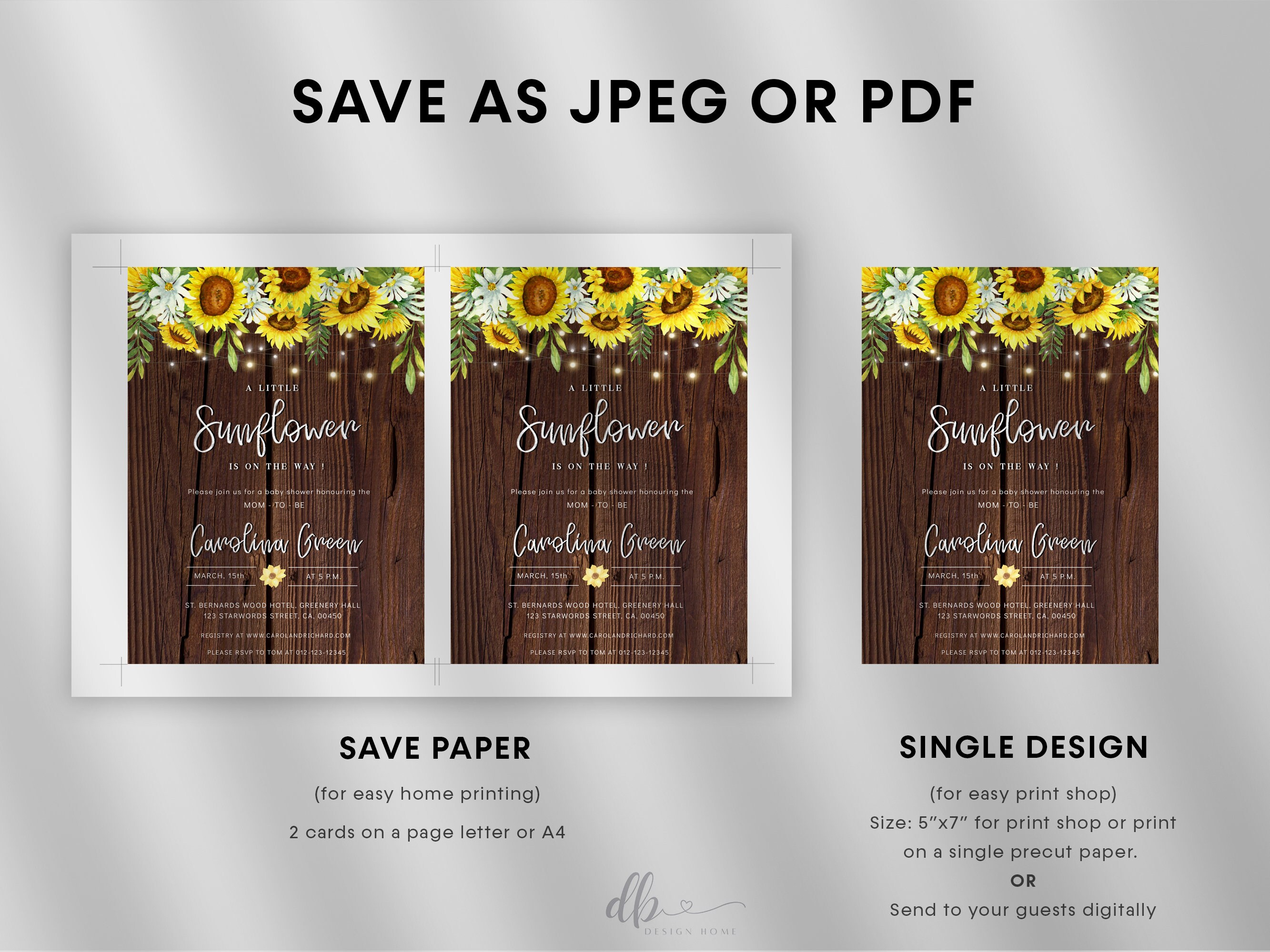 Editable Rustic Wood & Sunflower Baby Shower Invitation, A Little ...
