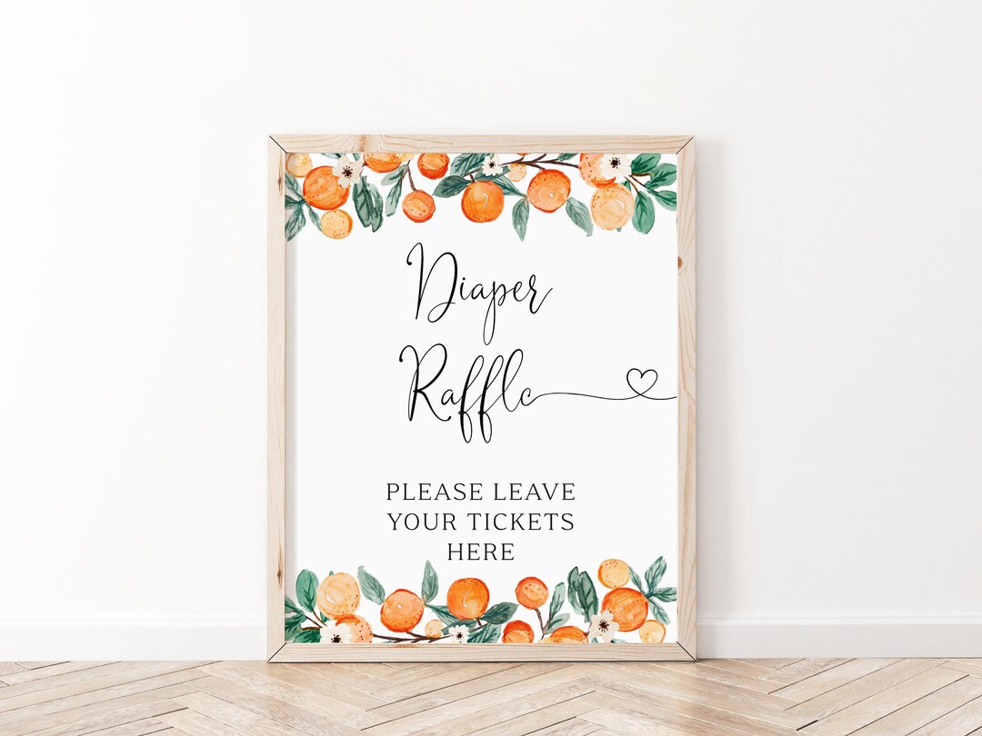 Diaper Raffle Sign, Orange Baby Shower Signs, Gender Neutral, Orange ...