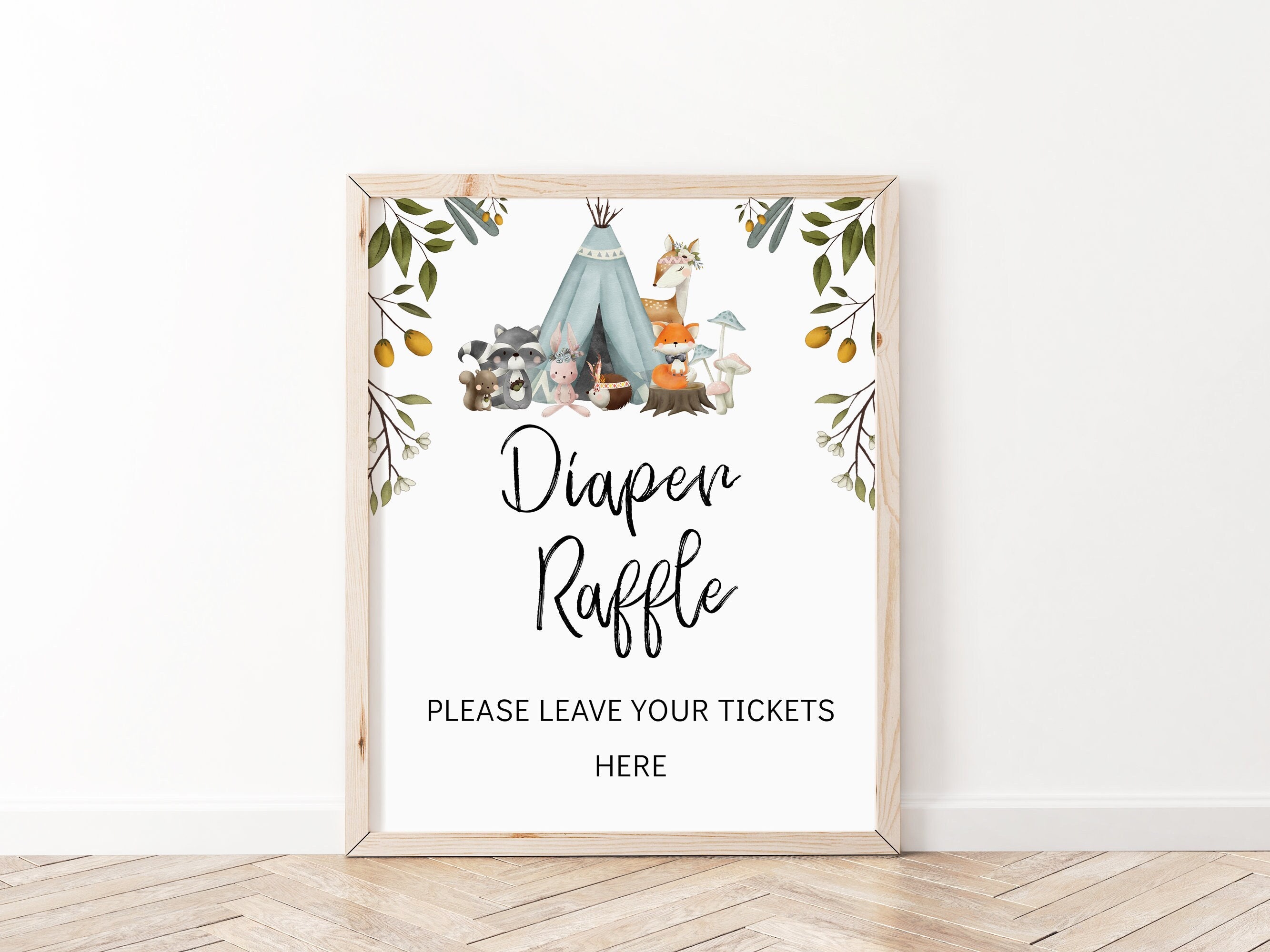 Woodland Baby Shower Diaper Raffle Sign, Woodland Nursery Sign ...