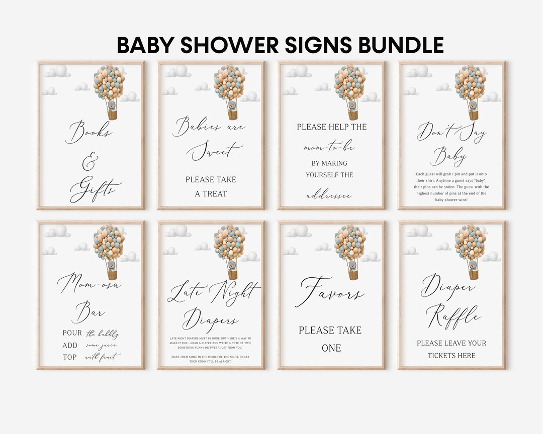We Can Bearly Wait Baby Shower Signs Bundle, Hot Air Balloon Teddy Bear ...