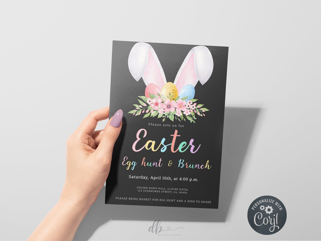 Editable Easter Egg Hunt and Easter Brunch Invitation, Spring Easter ...