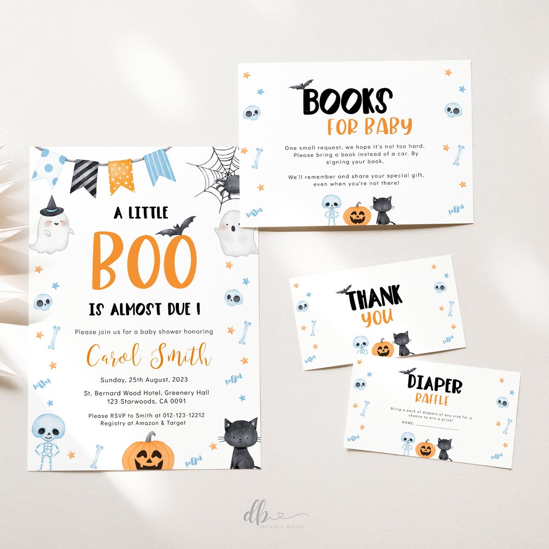 Editable A Little Boo Baby Shower Invitation Bundle, Cute White Ghost ...