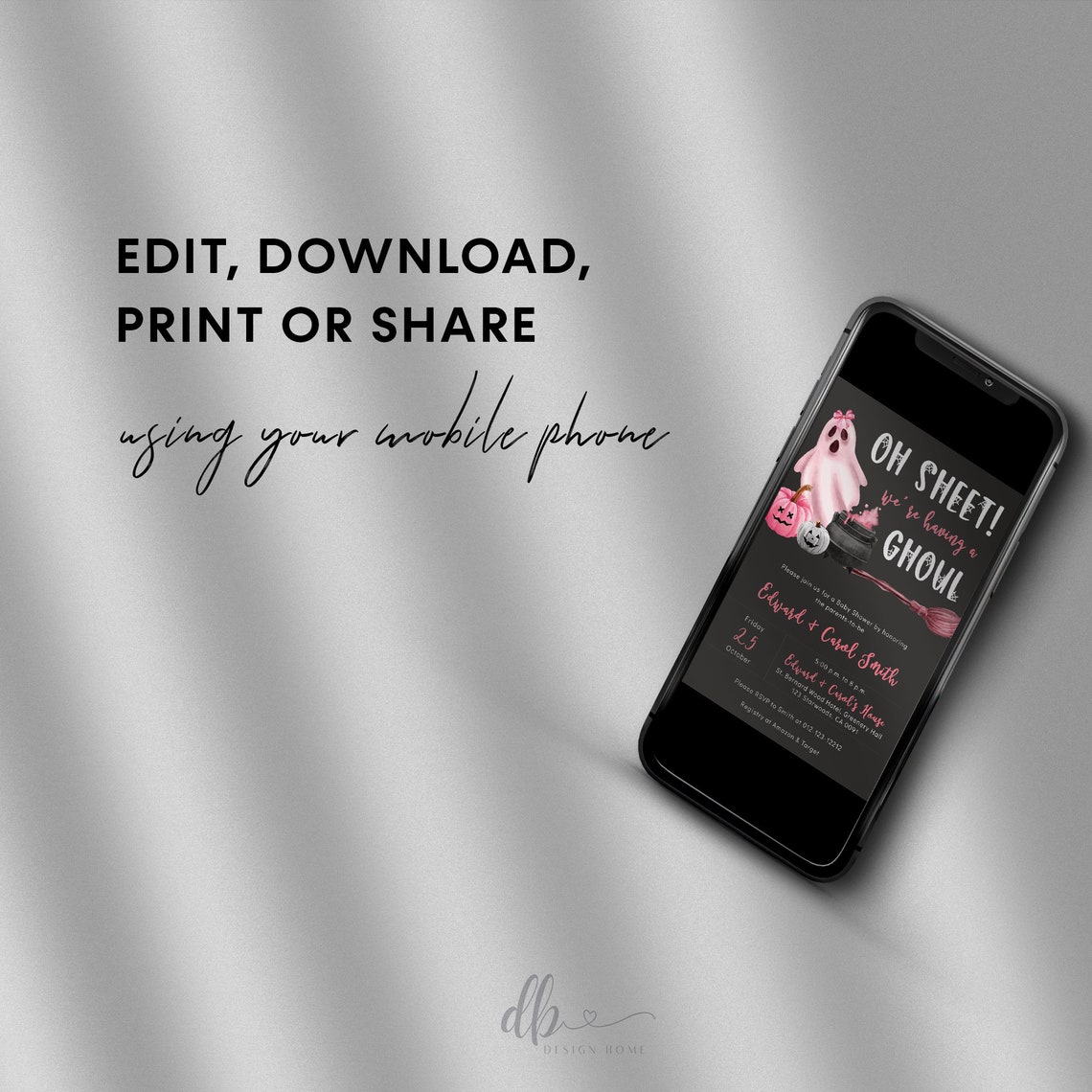 Editable Oh Sheet It's a Ghoul Baby Shower Invitation, Pink Halloween Baby Shower Invite, Girl ...