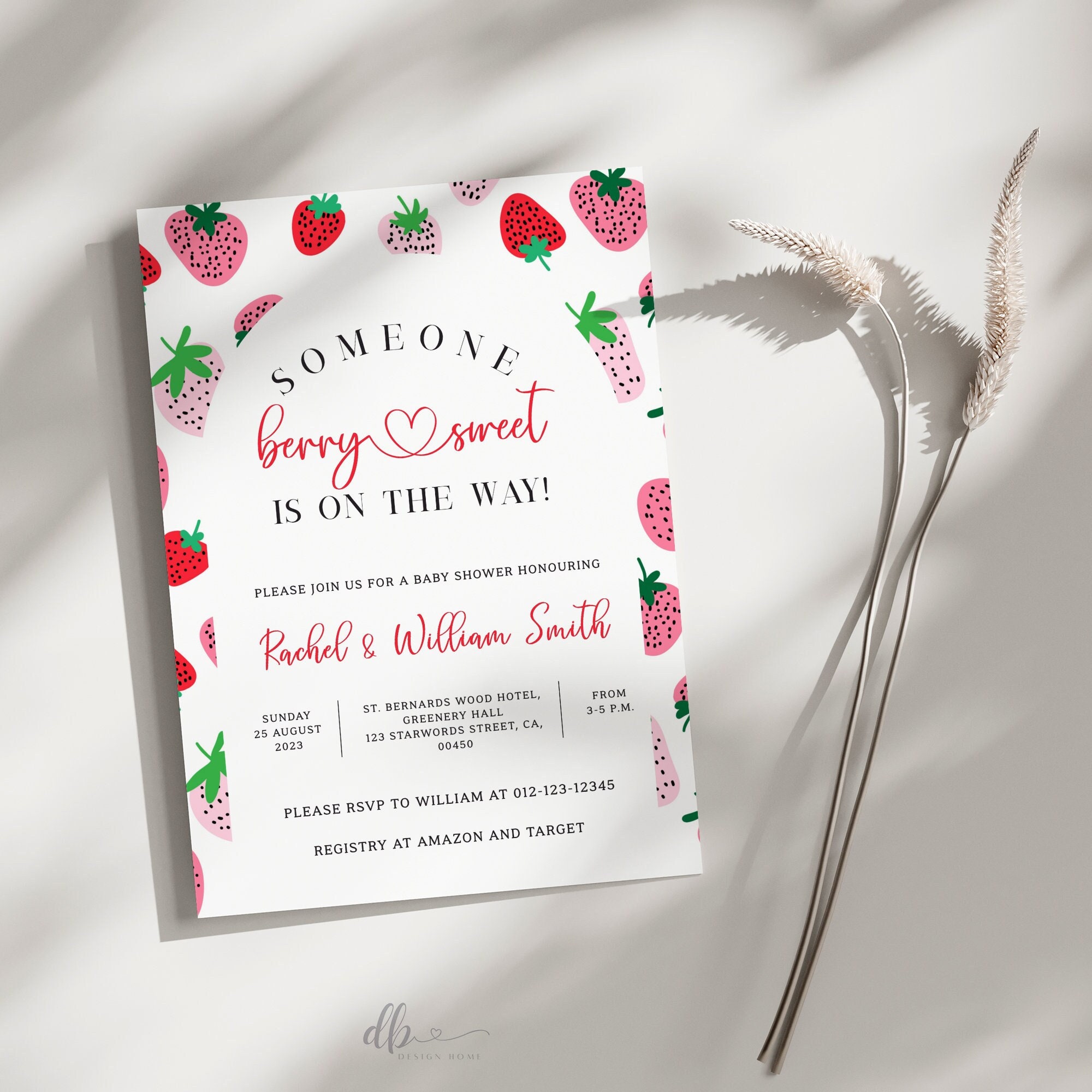 Editable Berry Sweet Baby Shower Invitation, Strawberry Baby Shower ...