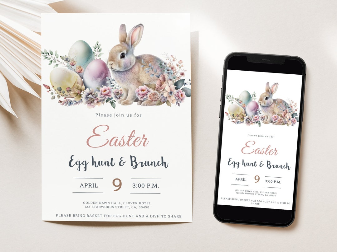 Pastel Easter Brunch Invitation, Easter Egg Hunt Invitation, Easter ...