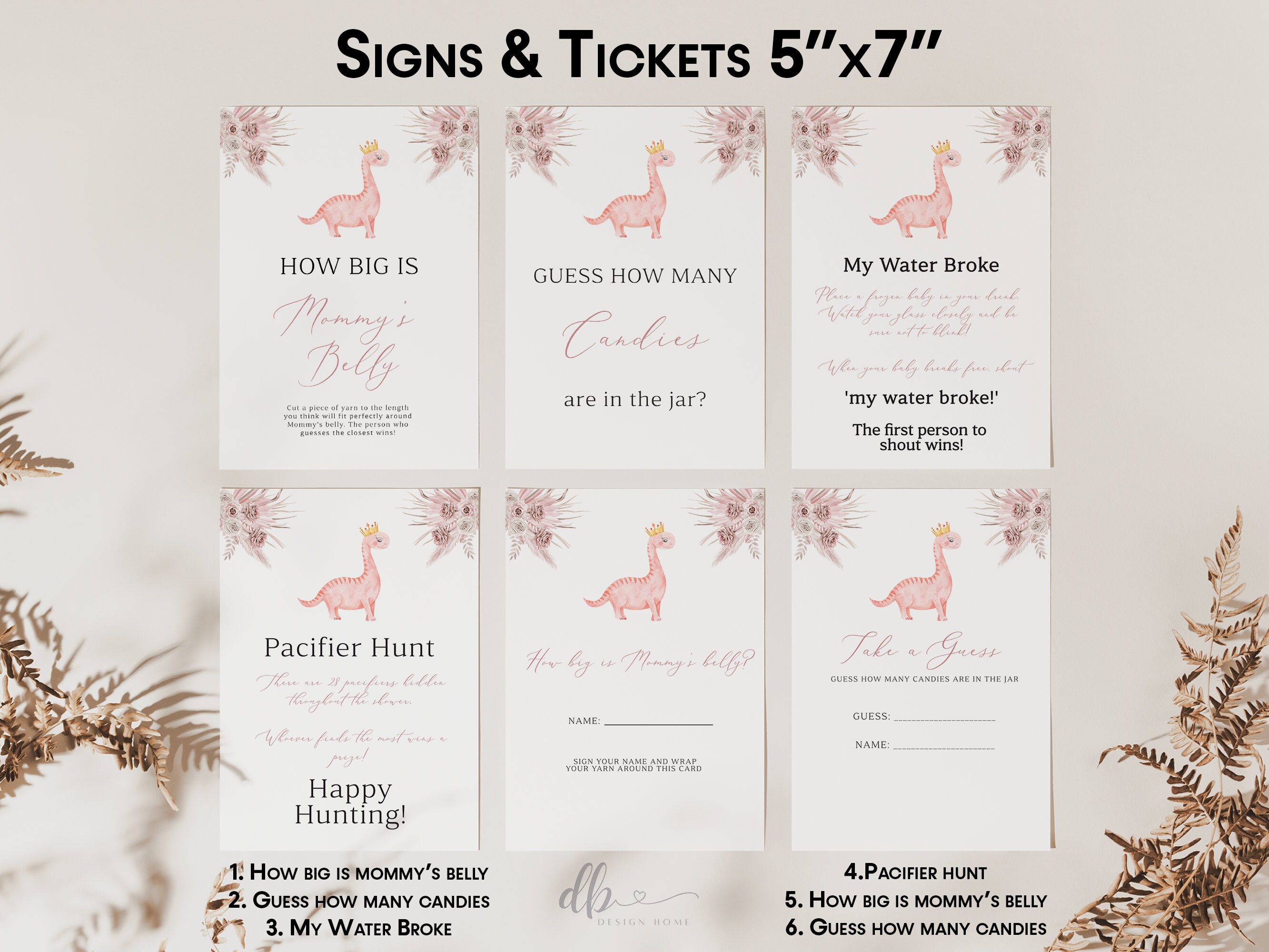 Editable It's a Girl Dinosaur Boho Baby Shower Games Bundle, Pink ...