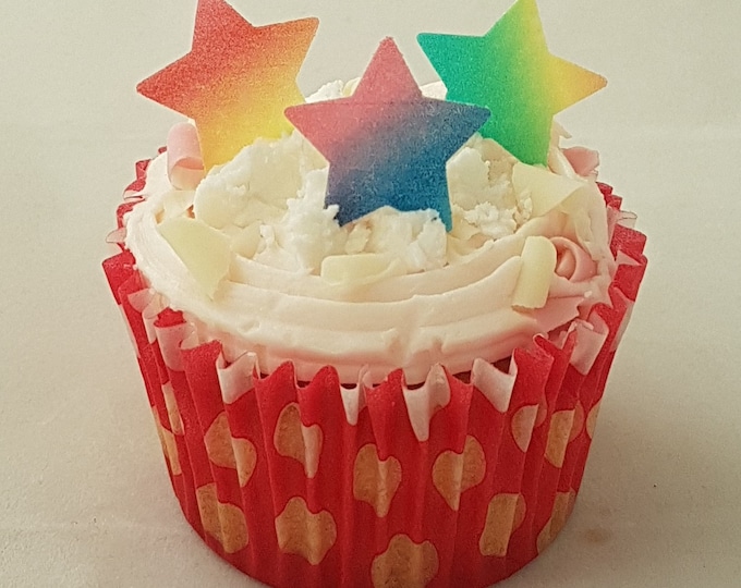 36 X Edible Stars Wafer Rice Paper Cup Cake Decoration Toppers Various ...