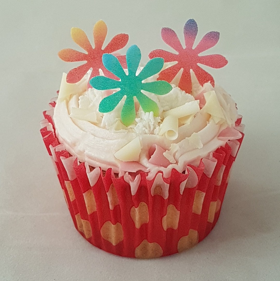 36 X Pre Cut Edible Daisy Flower Wafer Paper Cup Cake Decoration ...