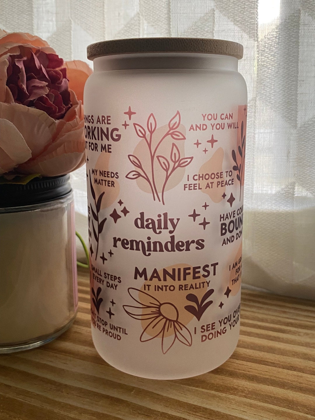16oz Frosted Glass Cup - Daily Reminder - Words of Affirmation - Etsy