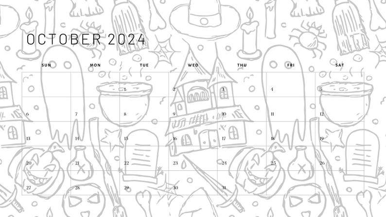 2024 October Coloring Printable Calendar - Etsy