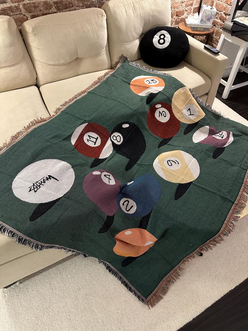 Retro 8-ball Pool Throw Blanket – Billiards Woven Tapestry Rug for ...