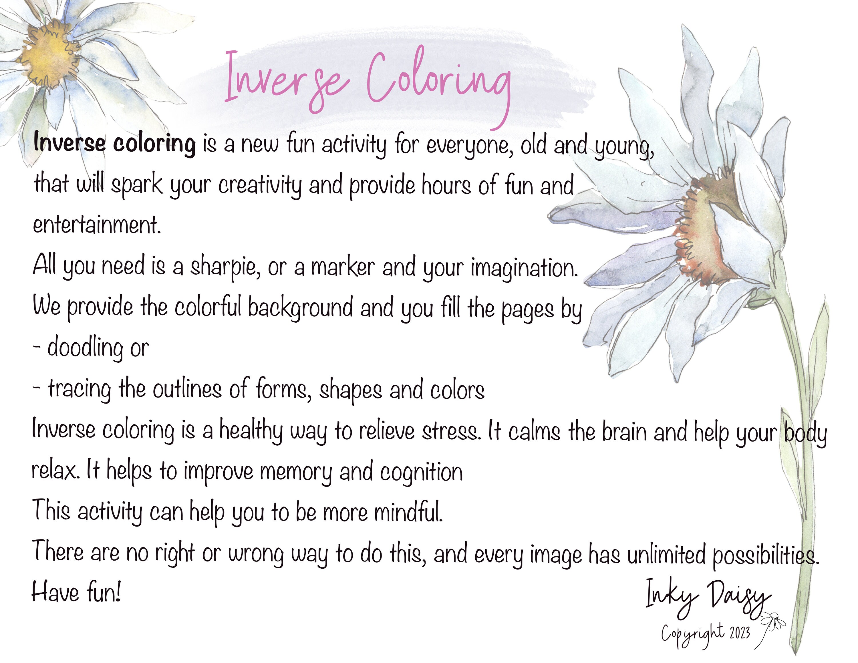 Colorful Reverse Coloring Pages, Mindfulness Activity, Creative ...