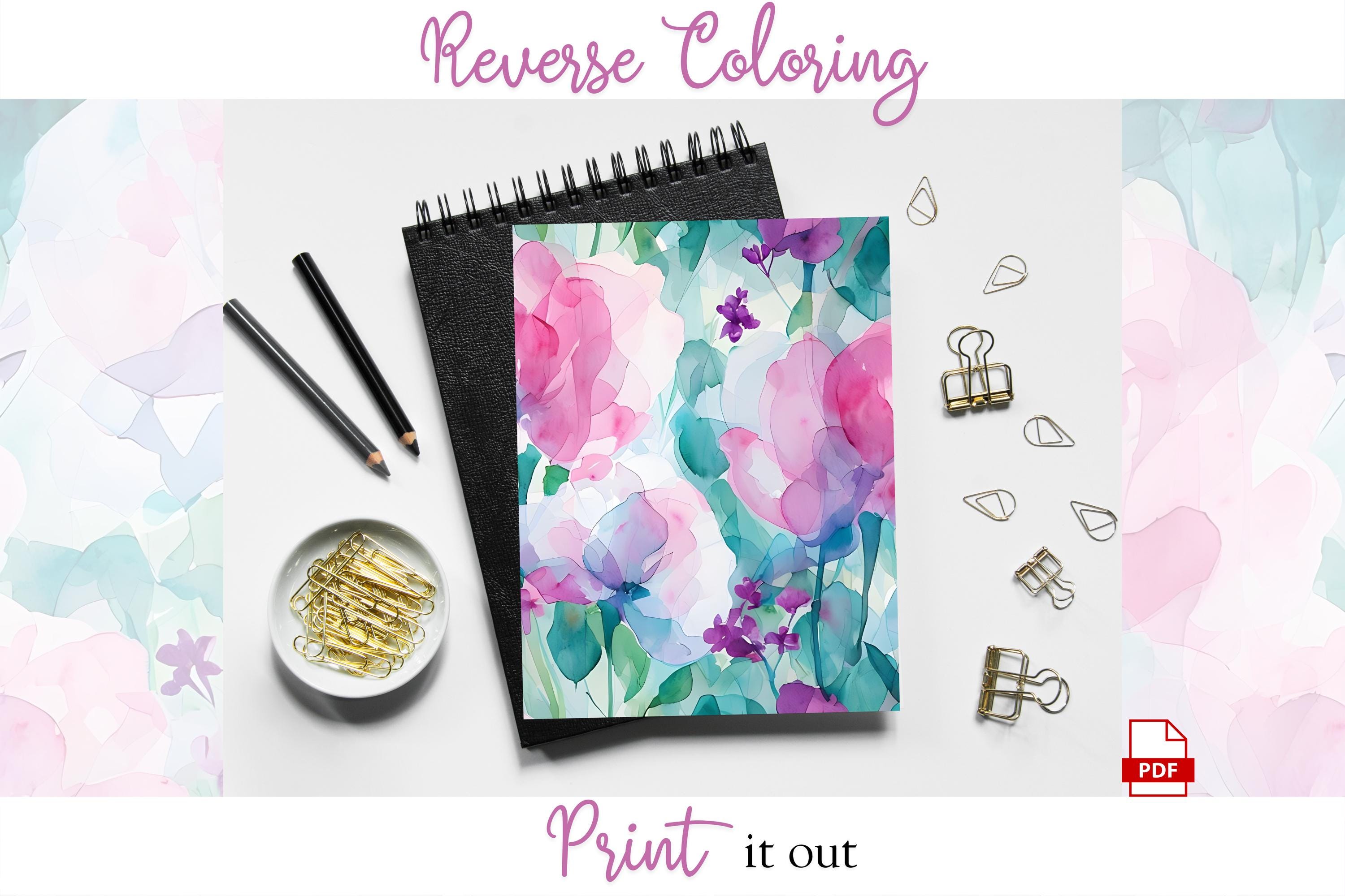 Floral Reverse Coloring Pages 1, Mindfulness Activity, Creative ...