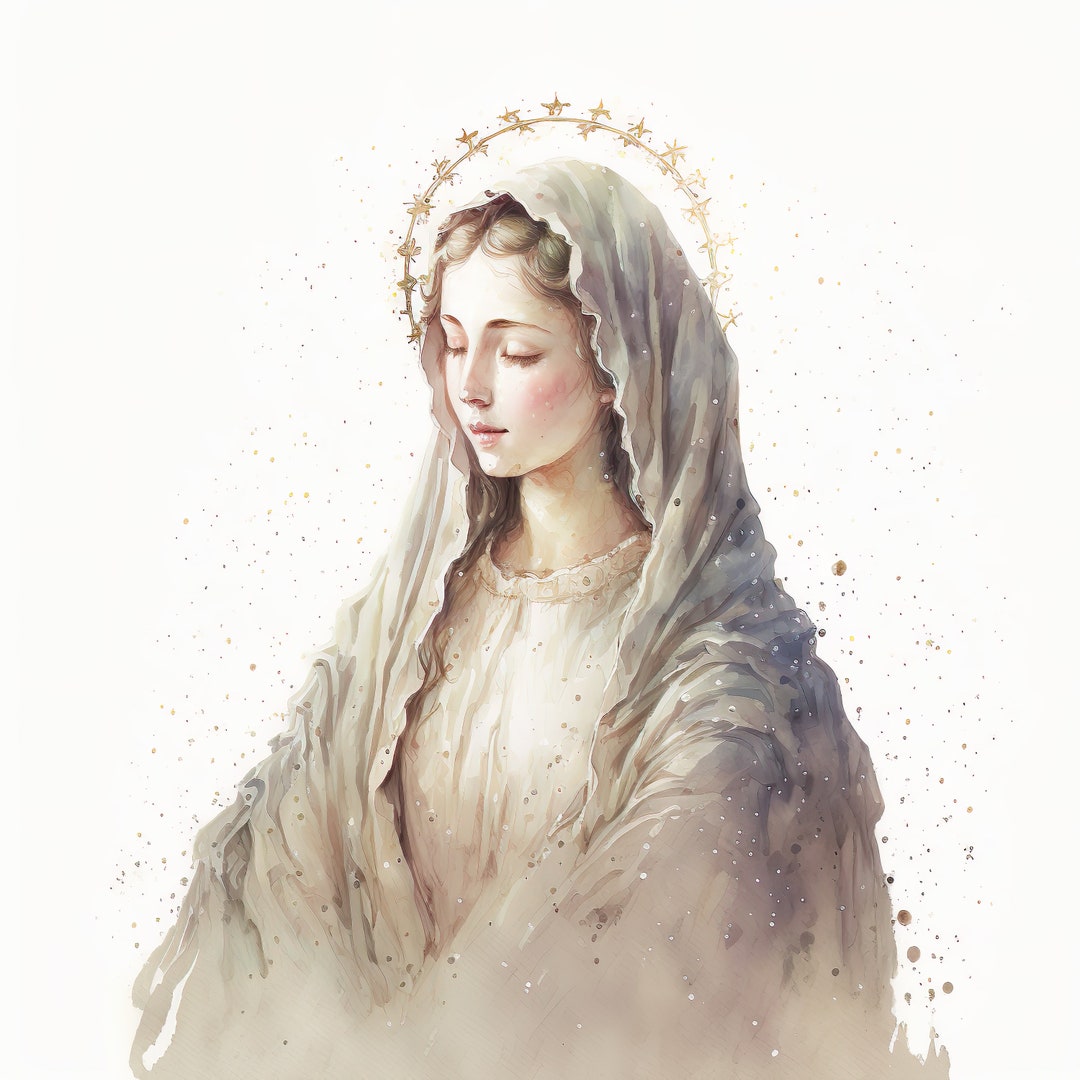 Digitaler Download Heilige Mutter Maria Aquarell Kunst, Christliche ...