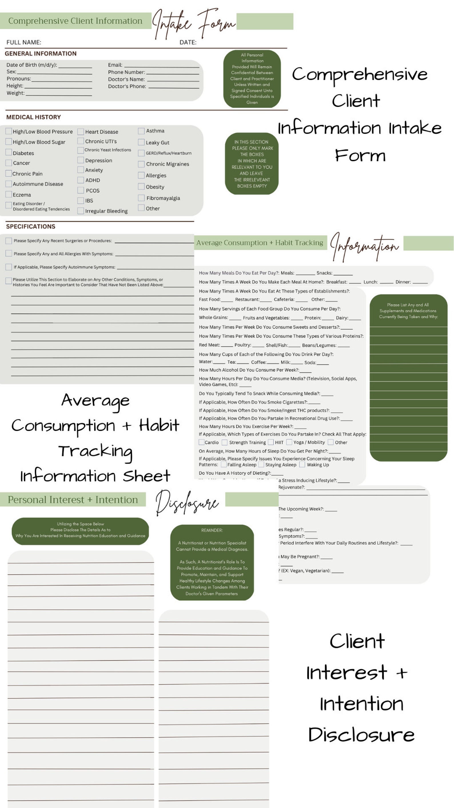 Nutrition Coach Client Intake Form Bundle Download - Etsy