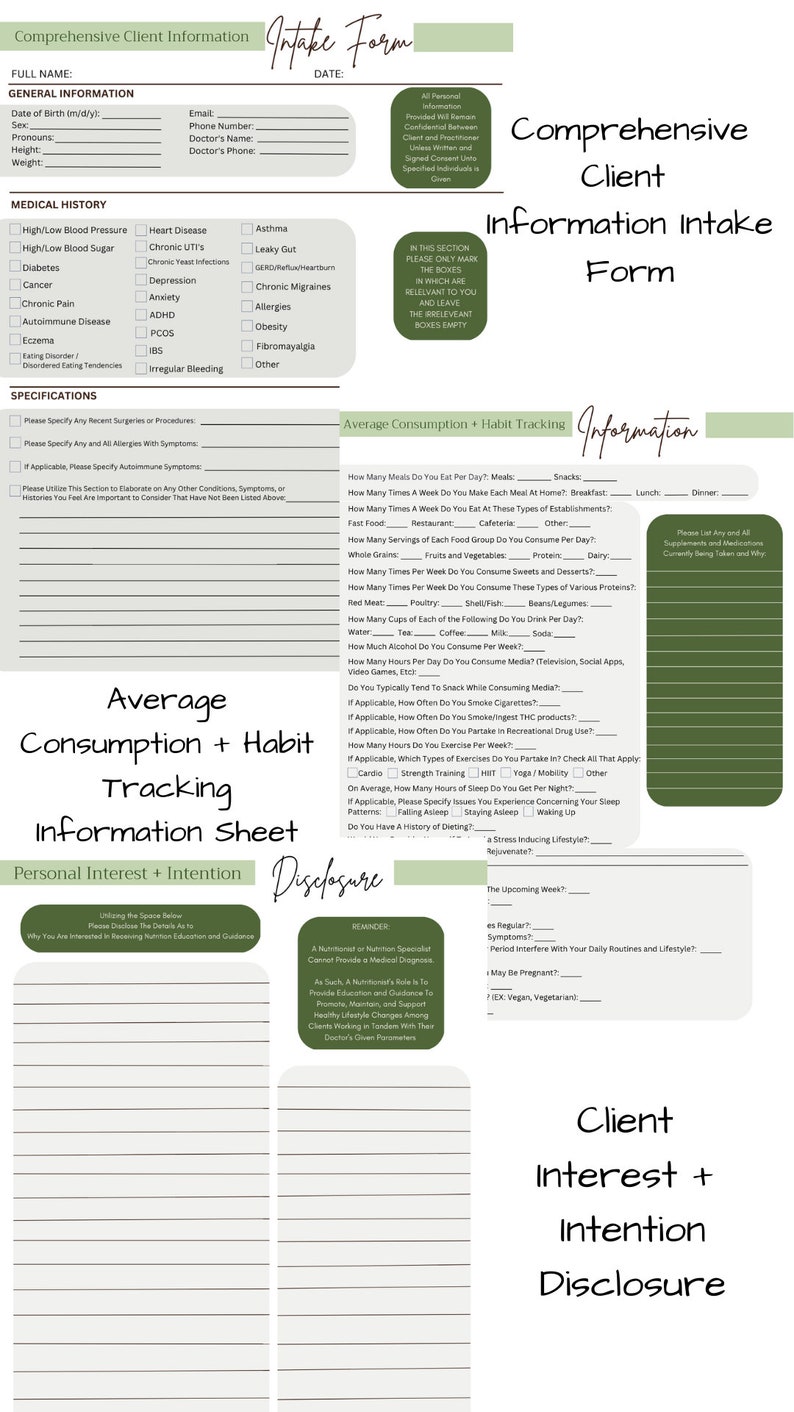 Nutrition Coach Client Intake Form Bundle Download - Etsy