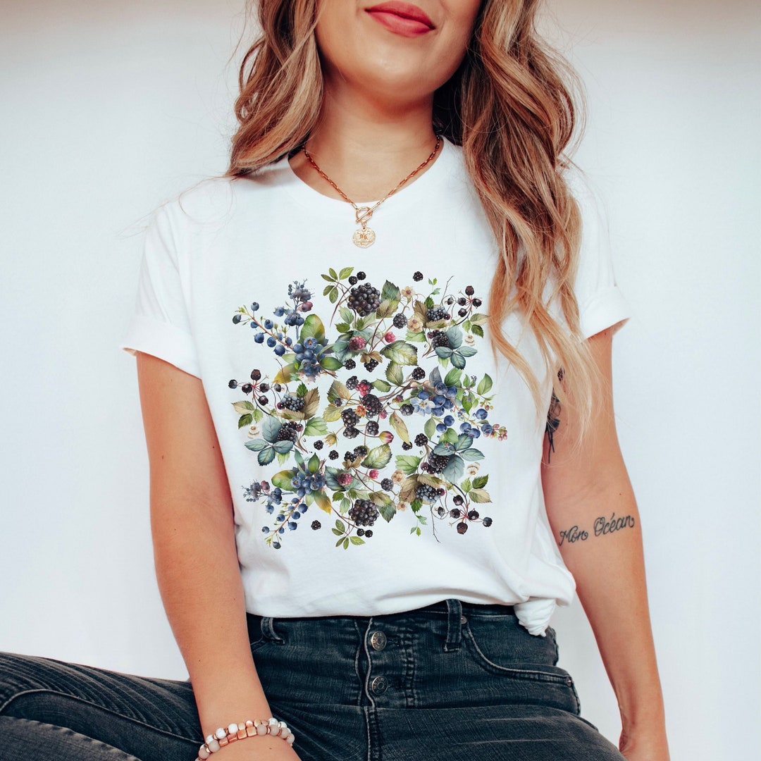 Blueberry Shirt, Blackberry T-shirt, Berry Print, Berry Cottagecore ...