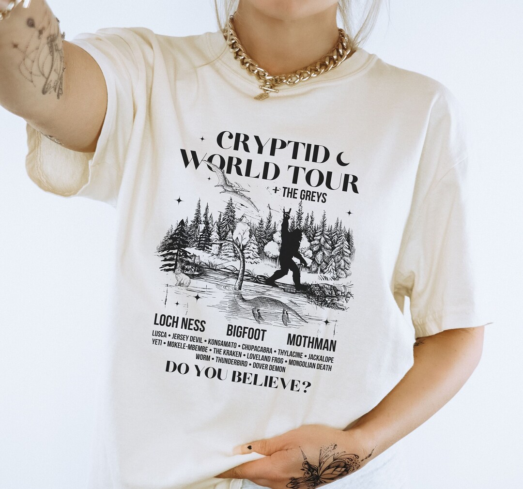 Cryptid World Tour Cryptozoology Shirt, Bigfoot Cryptidcore Tee, I Want to Believe Supernatural ...