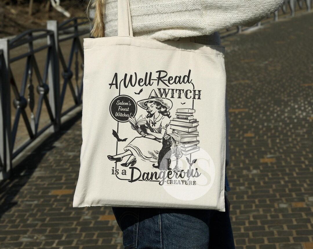 A Well Read Witch is A Dangerous Creature Halloween Bookish Tote Bag ...