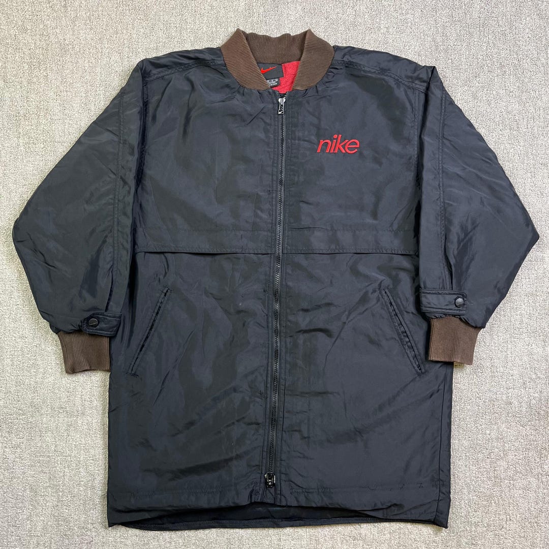 Nike Trench Coat Long Bomber Jacket Reworked Spell Out Black Full Zip ...